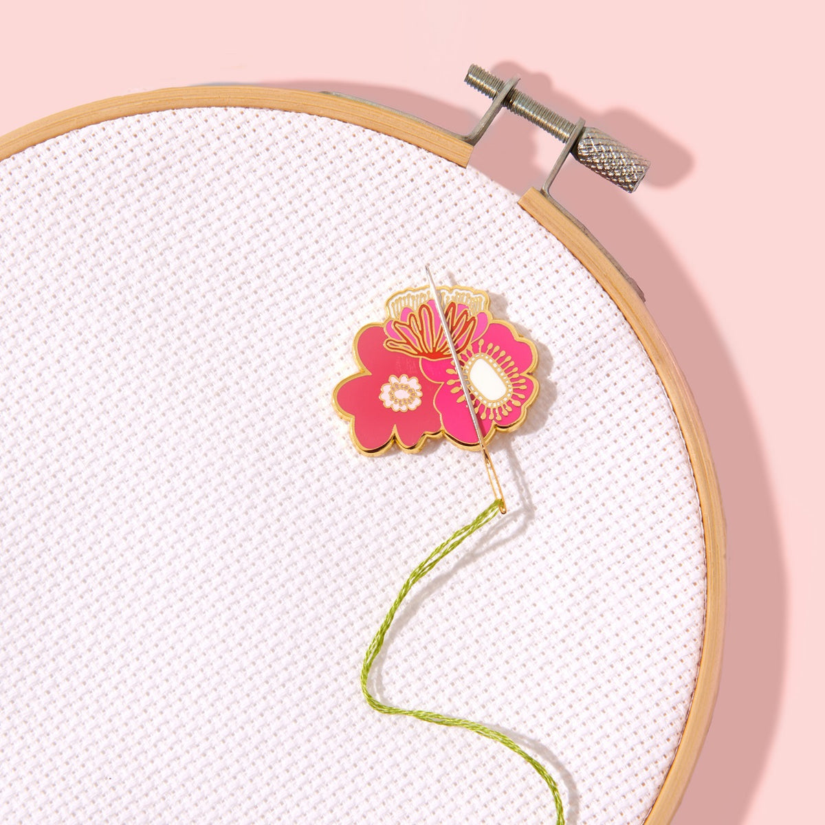 Pink Floral Magnetic Needle Minder - Enamel Needle Minder for Sewing ...